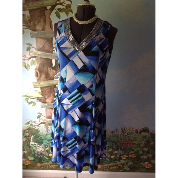 JM Collection | Dresses | Jm Collection Blue Embellished With Beads ...